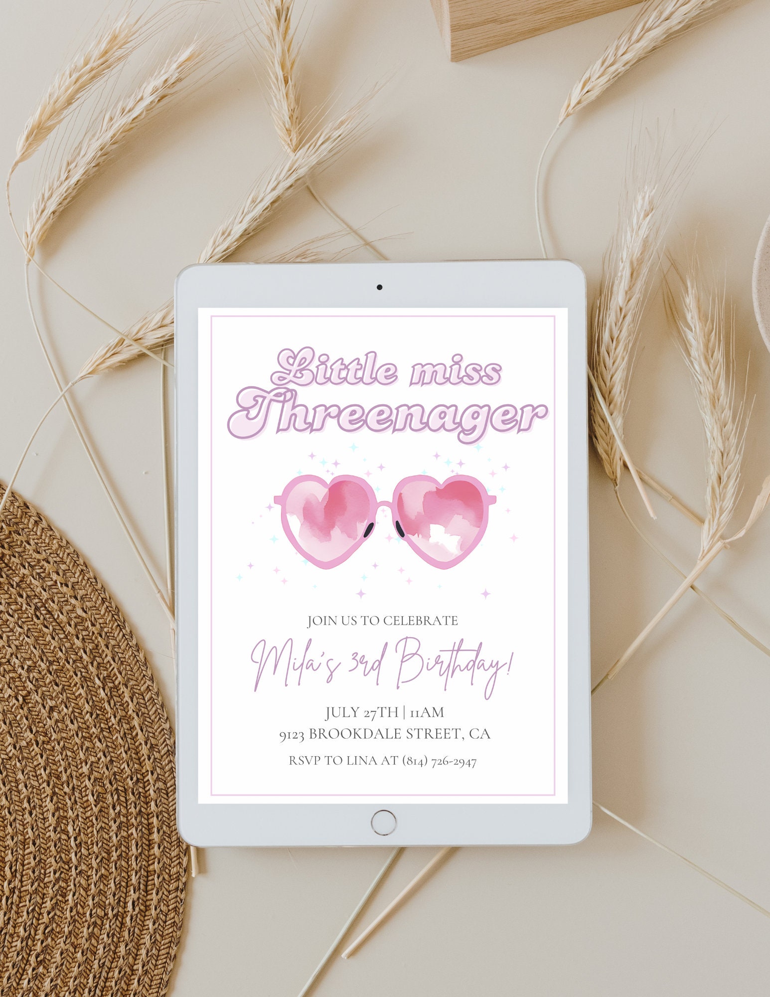 Threenage Dream Birthday Invitation: Rainbow Party, Pink & Purple ...