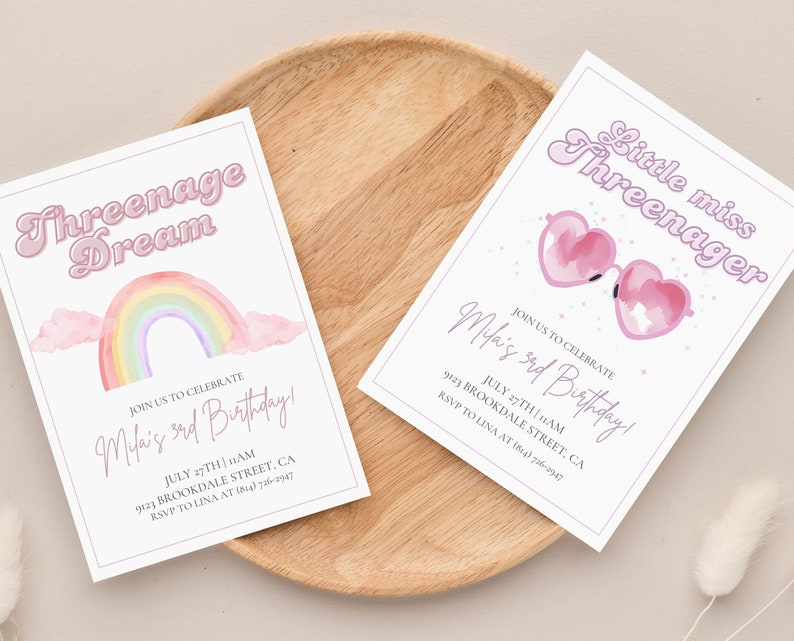 Threenage Dream Birthday Invitation: Rainbow Party, Pink & Purple ...