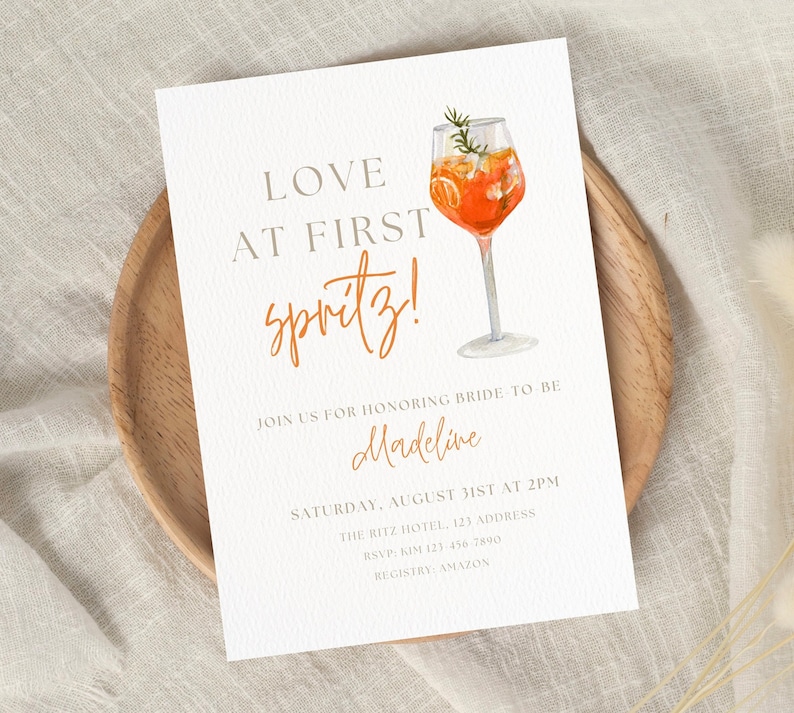 Love at First Spritz Bridal Shower Invitation, Aperol Spritz Bridal ...