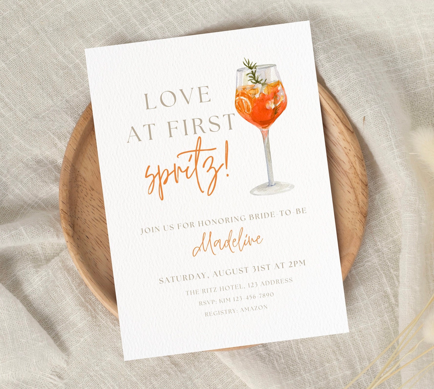 Love at First Spritz Bridal Shower Invitation, Aperol Spritz Bridal ...