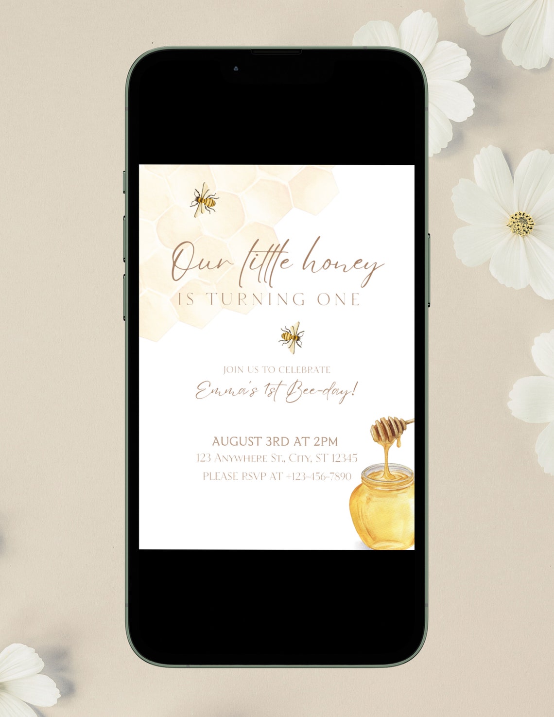 First Bee Day Birthday Invitation 1st Bee-day Party Invite First ...