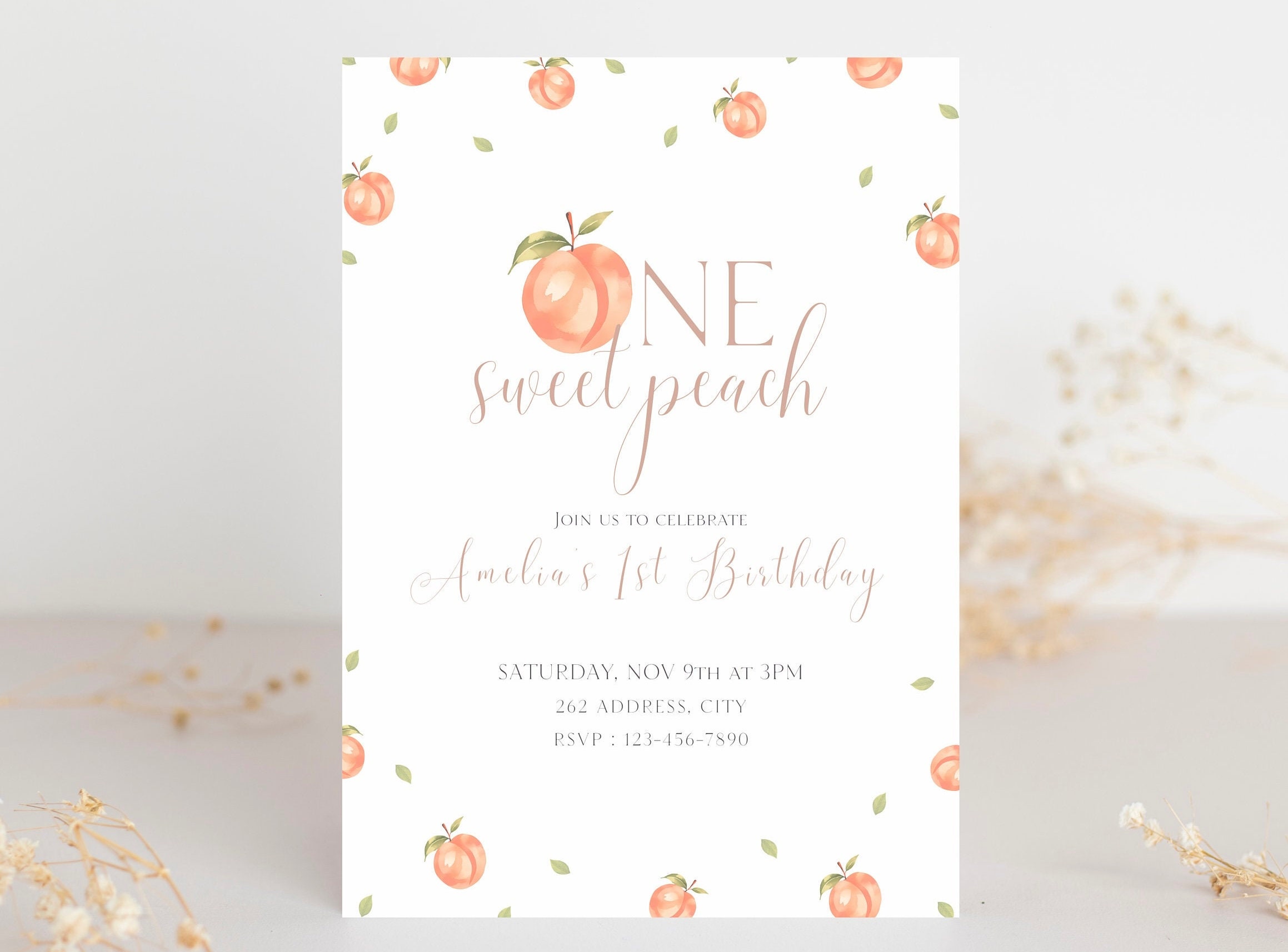 One Sweet Peach Birthday Invitation – First Birthday Party (digital ...