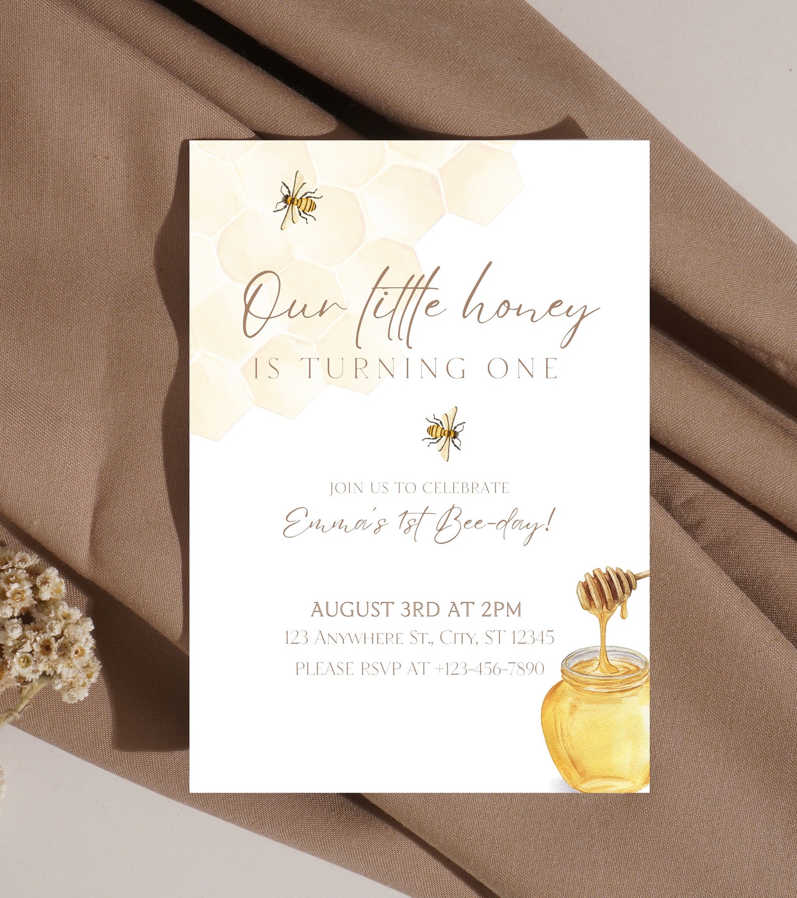 First Bee Day Birthday Invitation 1st Bee-day Party Invite First ...