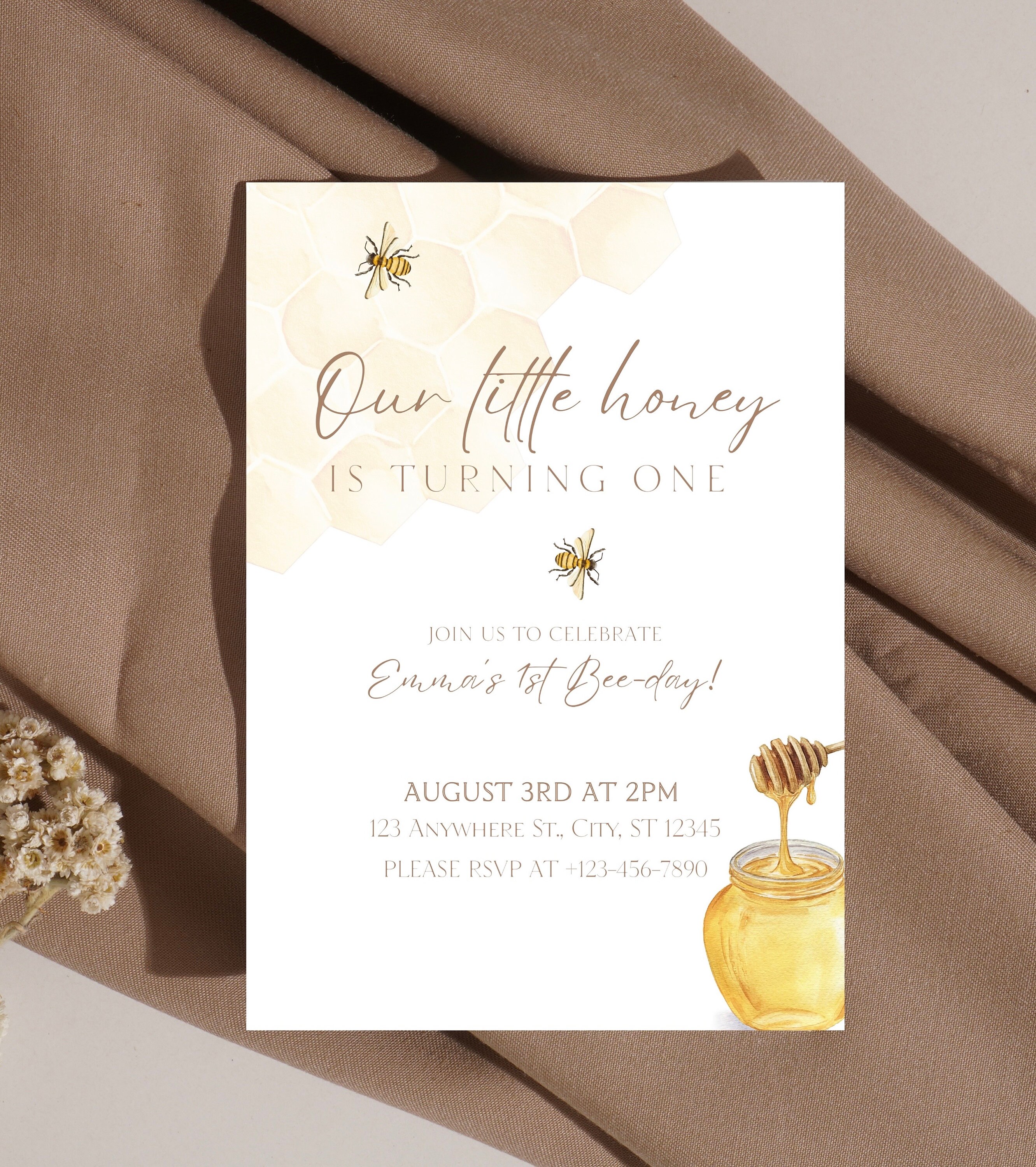 First Bee Day Birthday Invitation 1st Bee-day Party Invite First ...
