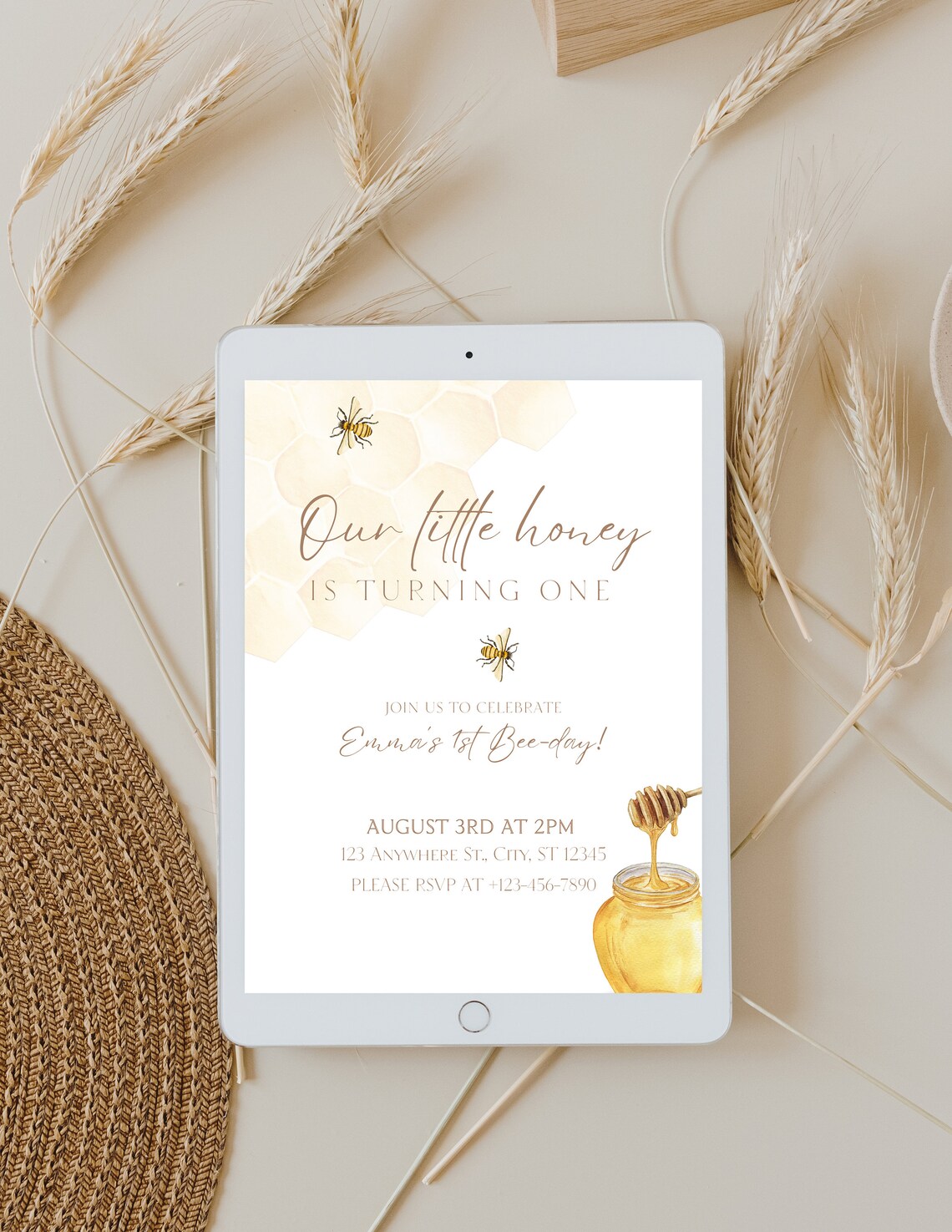 First Bee Day Birthday Invitation 1st Bee-day Party Invite First ...