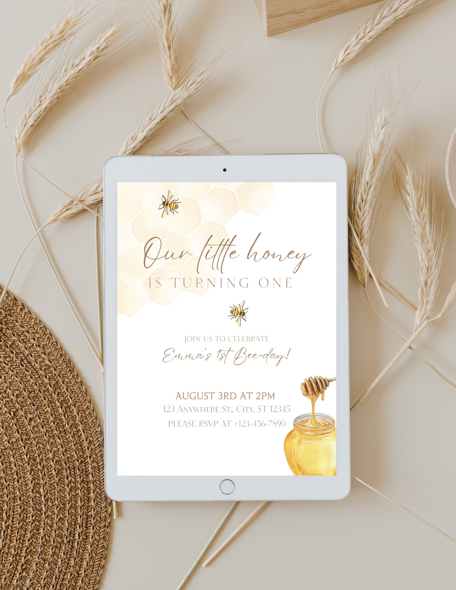 First Bee Day Birthday Invitation 1st Bee-day Party Invite First ...