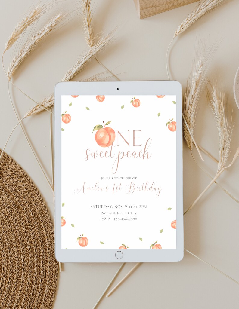 One Sweet Peach Birthday Invitation – First Birthday Party (digital ...