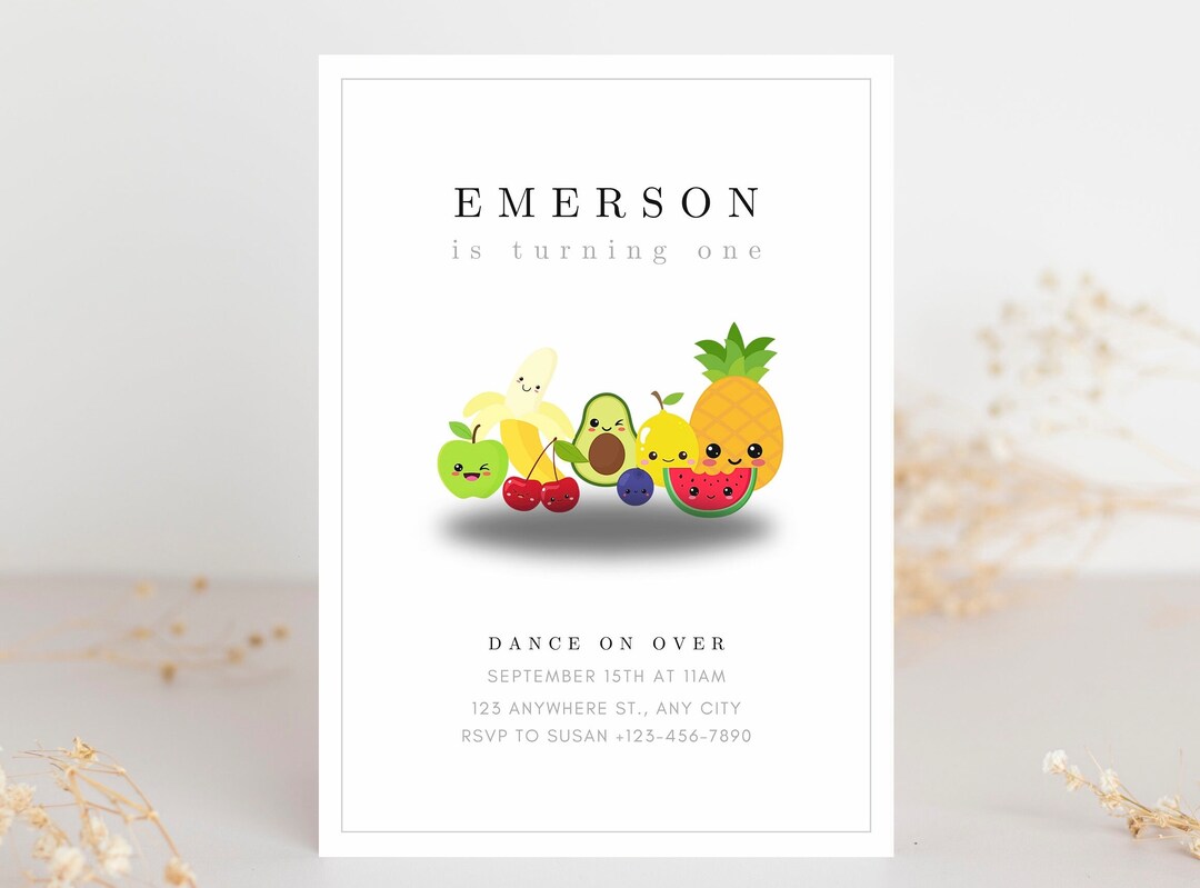 Hey Bear Sensory Invitation, Dancing Fruit Birthday Invitation, Hey ...