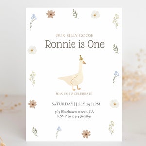 Goose Birthday Invitation, Little Goose, One Silly Goose, First ...