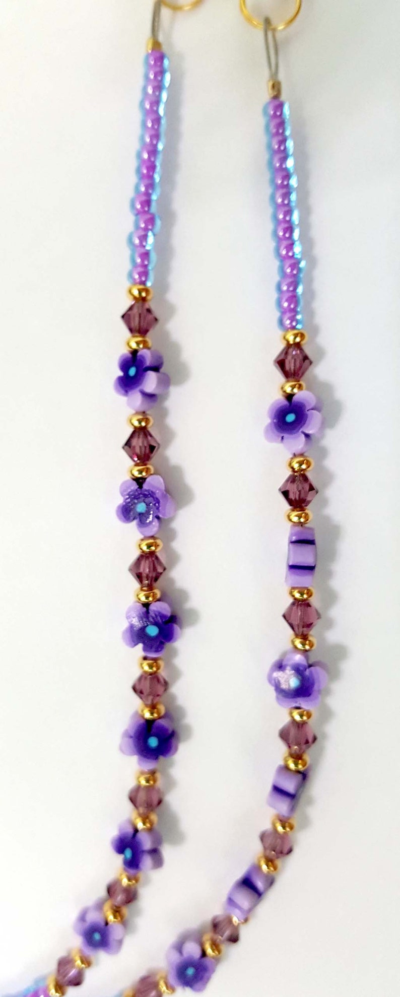 Purple Flower and Crystal Eyeglass Chain | Etsy