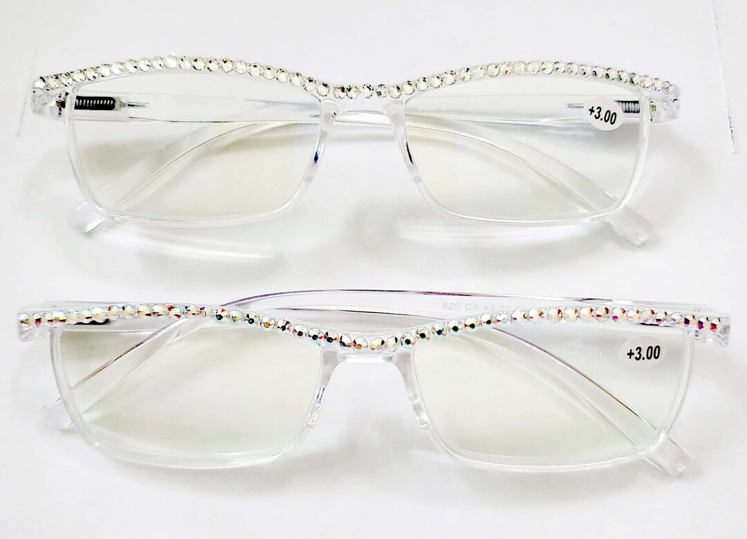 New Blue Blu Block Crystal Readers With Spring Hinges Clear or Clear AB ...