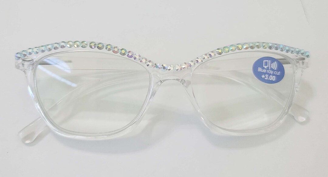 Crystal Glasses Spring Hinge BLING Made With Shimmering Crystals Blue ...