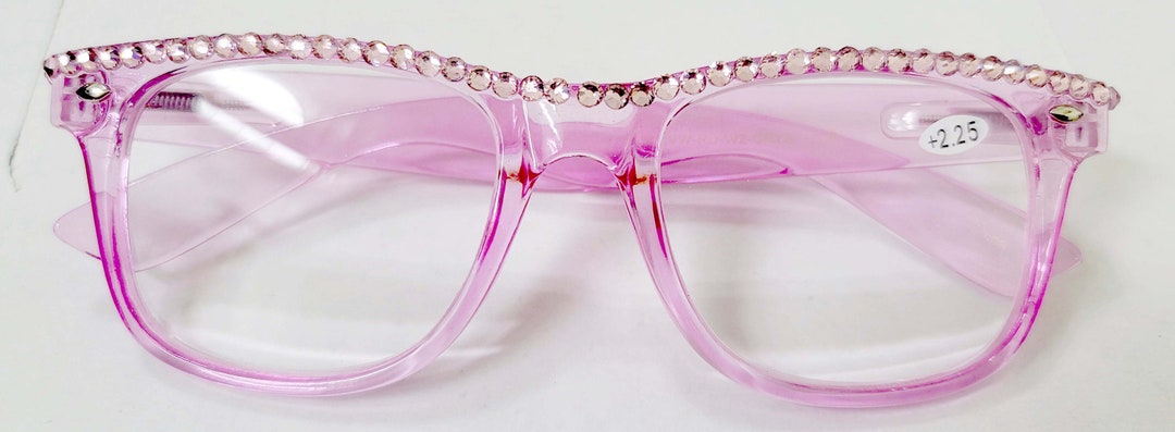 Shimmering Pink Crystal Reading Glasses Spring Hinge BLING Readers ...