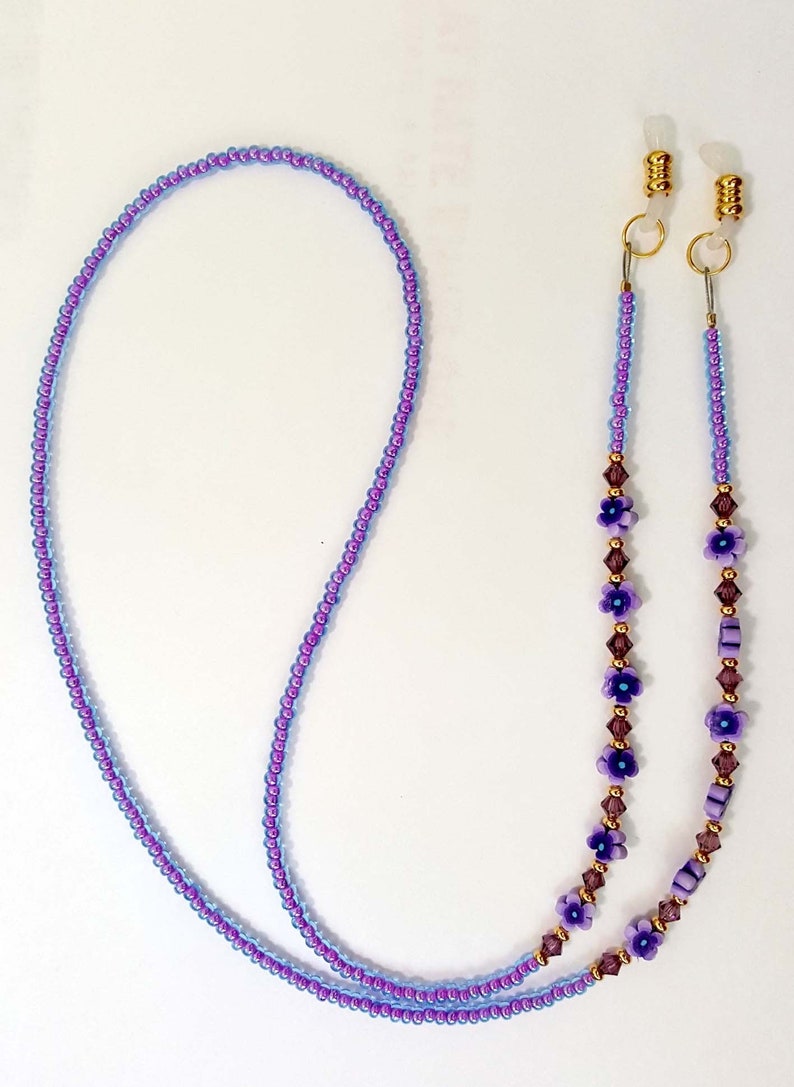 Purple Flower and Crystal Eyeglass Chain | Etsy