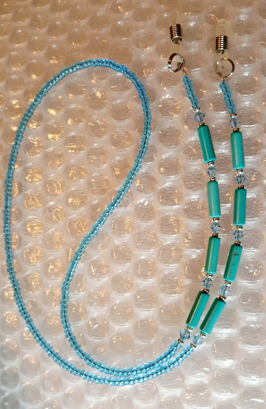 Turquoise Tubes and Crystal Eyeglass Chain Made With Swarovski Crystals ...