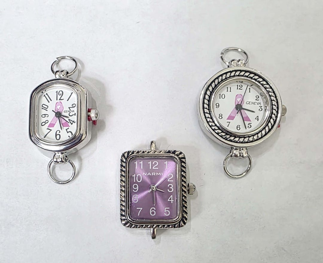 Two Pink Ribbon Silver Watch Faces and a Purple Beading Watch Face for ...