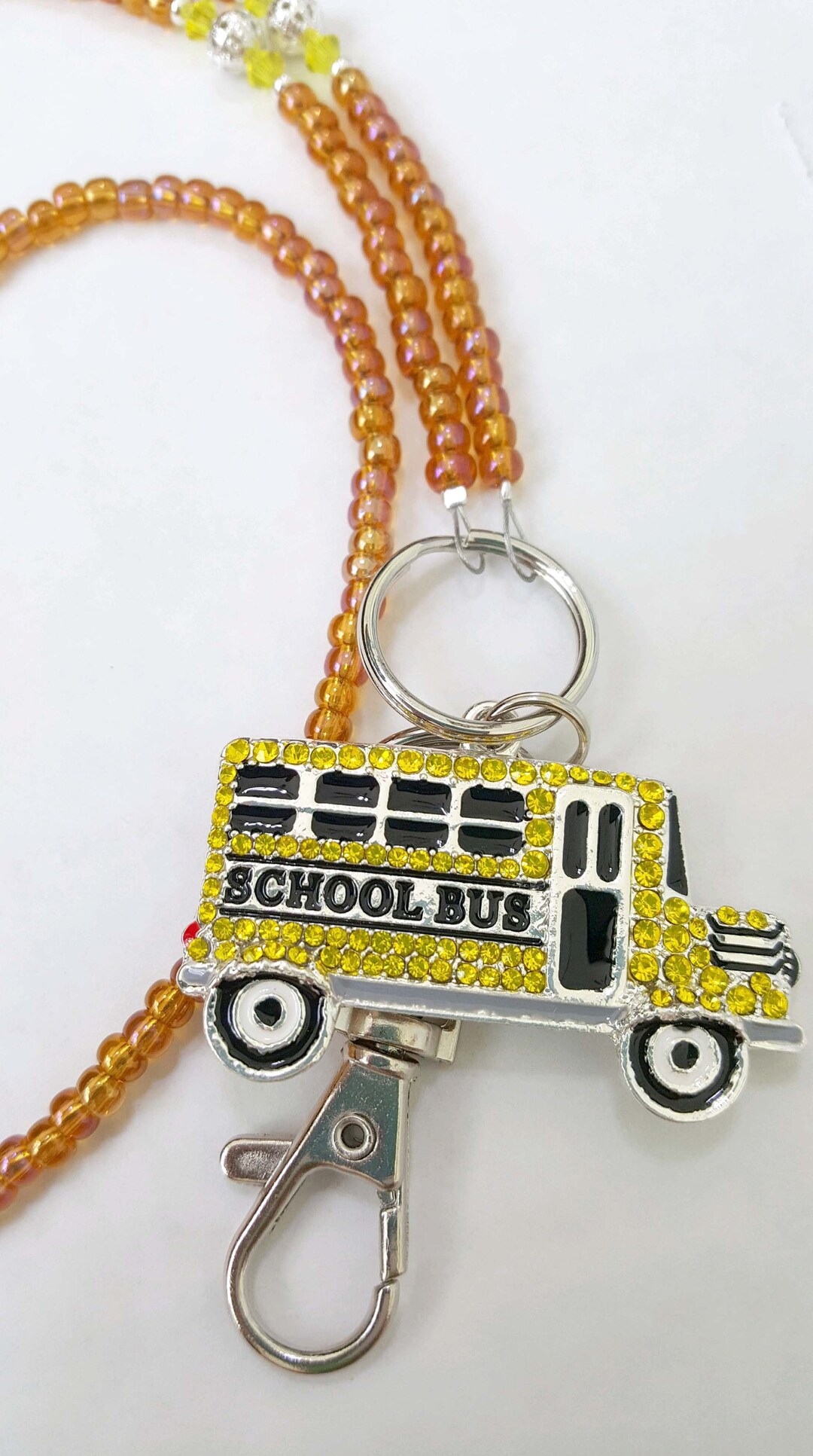 School Bus Blinged Out Id Badge Holder Lanyard Crystal Accents Teacher ...