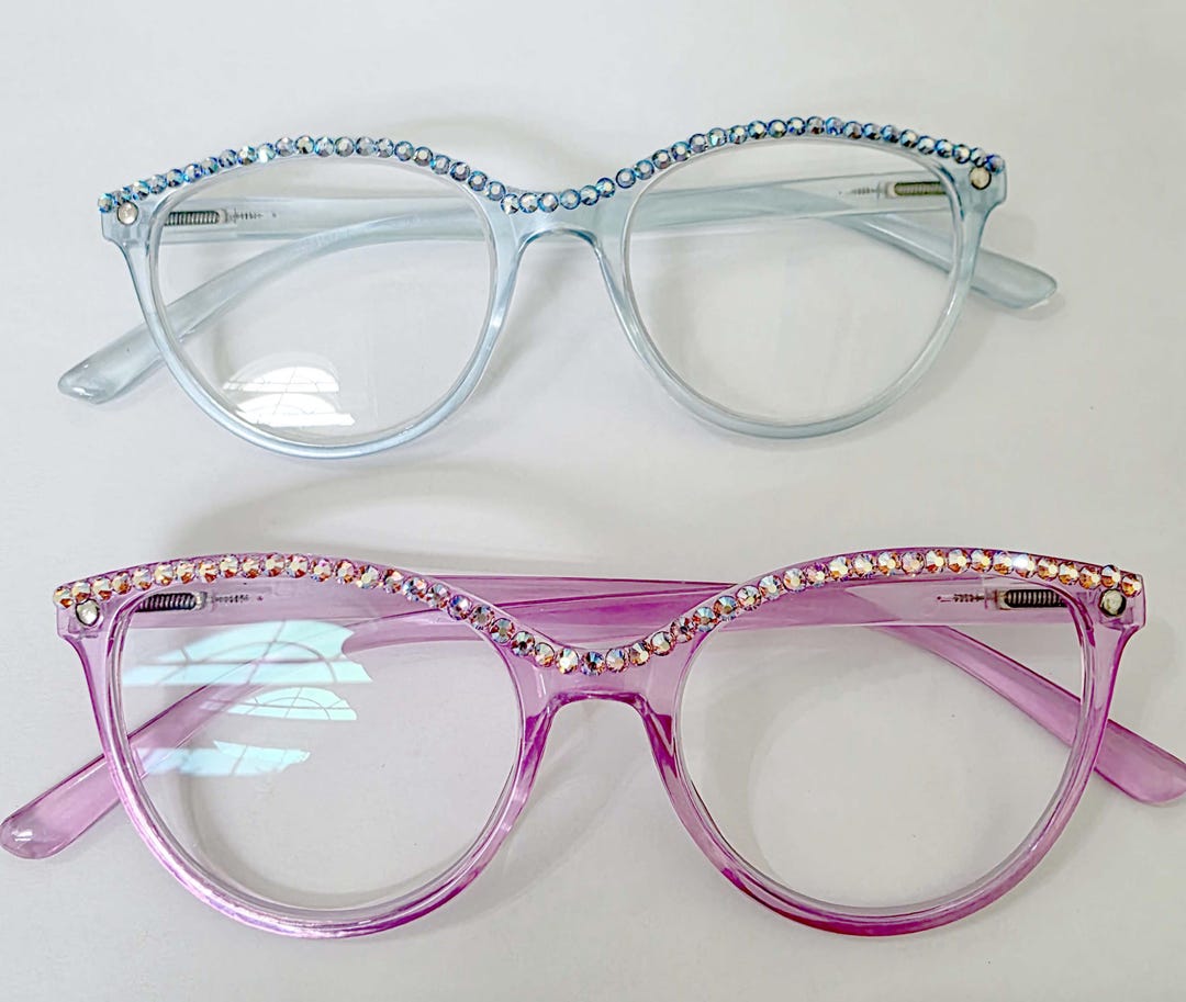NEW! Icy Pink or Icy Light Blue Crystal Reading Glasses With Spring ...