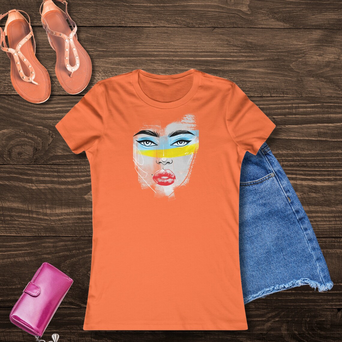 Women's Artistic Face Graphic T-shirt Abstract Feminine Design Tee ...