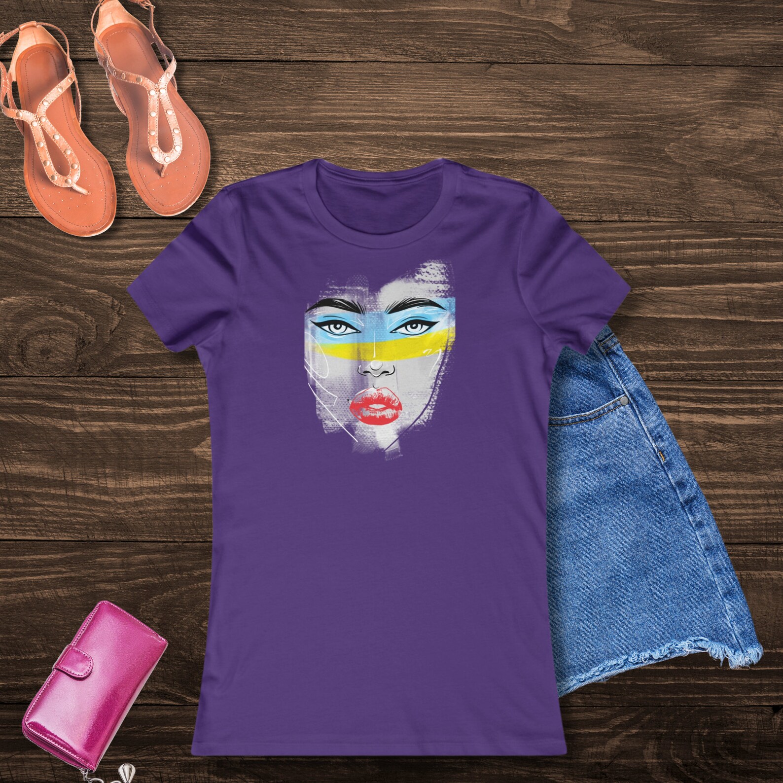 Women's Artistic Face Graphic T-shirt Abstract Feminine Design Tee ...