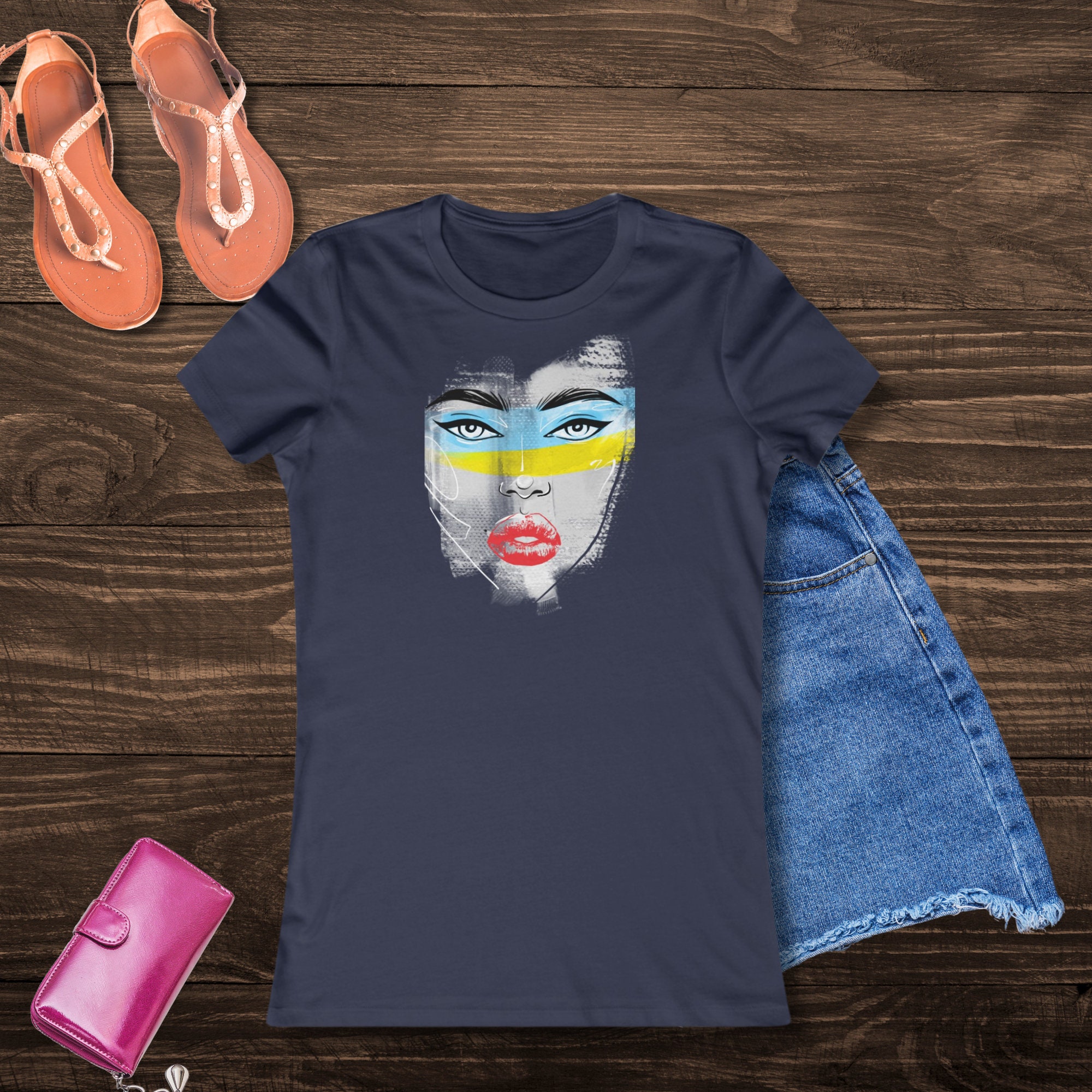 Women's Artistic Face Graphic T-shirt Abstract Feminine Design Tee ...