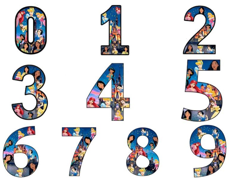 Numbers With Disney Princesses, PNG, PDF, JPEG, Digital Print ...