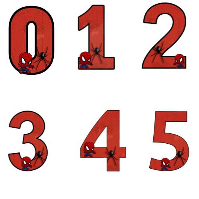 Spiderman Themed Numbers in Png, JPEG, PDF for DIY Birthday Decorations ...
