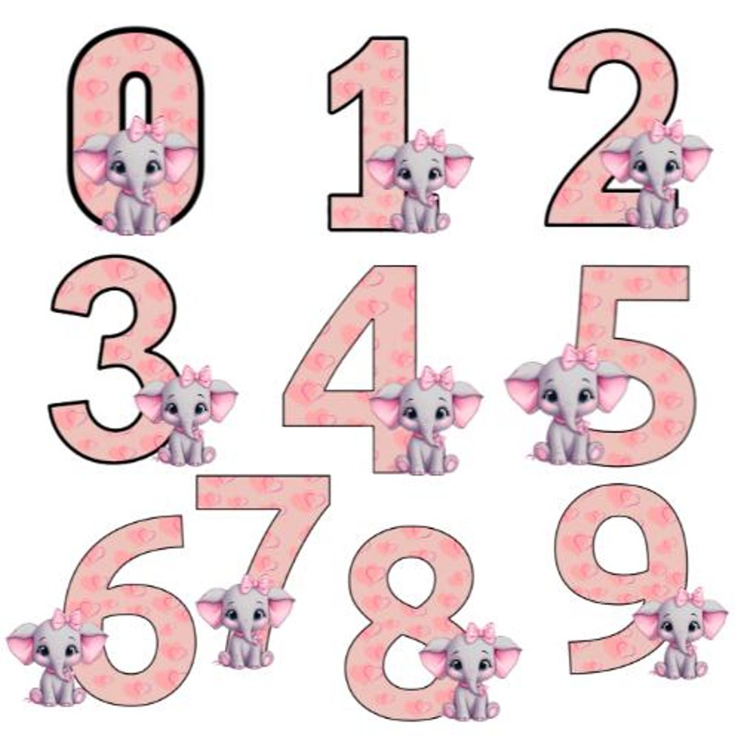 Elephant Themed Numbers for Birthday Arrangements, Digital Printing ...
