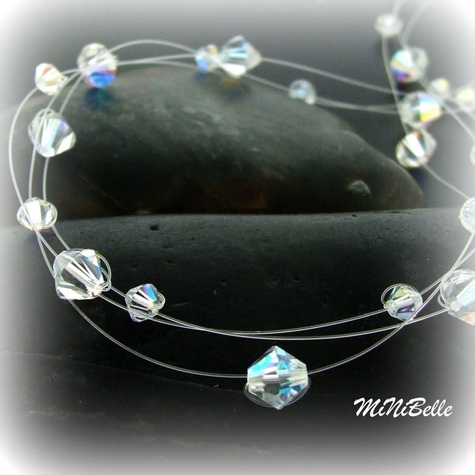 3 Strand Crystal Floating Necklace. Illusion Bridal Crystal Necklace ...