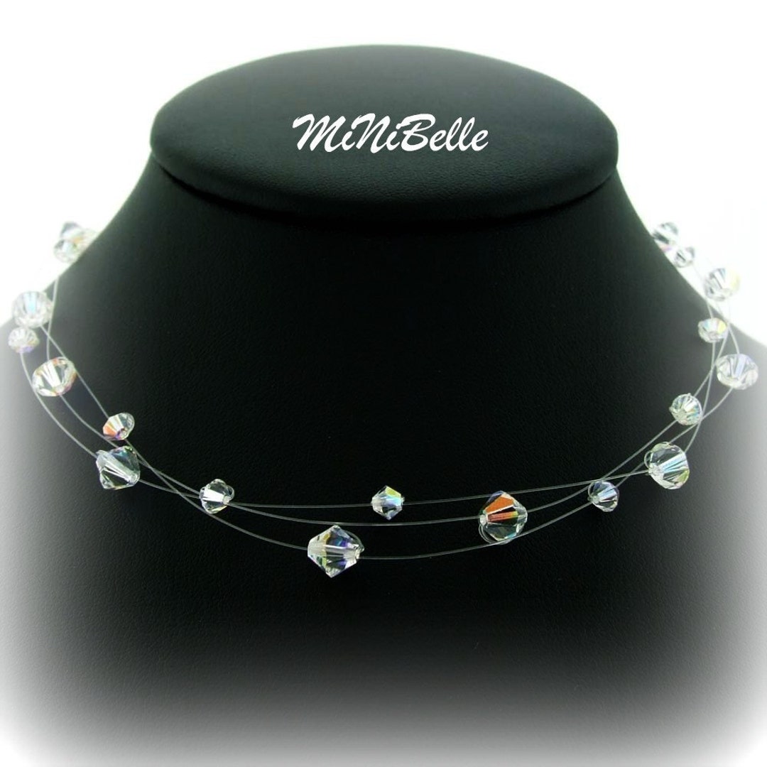 3 Strand Crystal Floating Necklace. Illusion Bridal Crystal Necklace ...