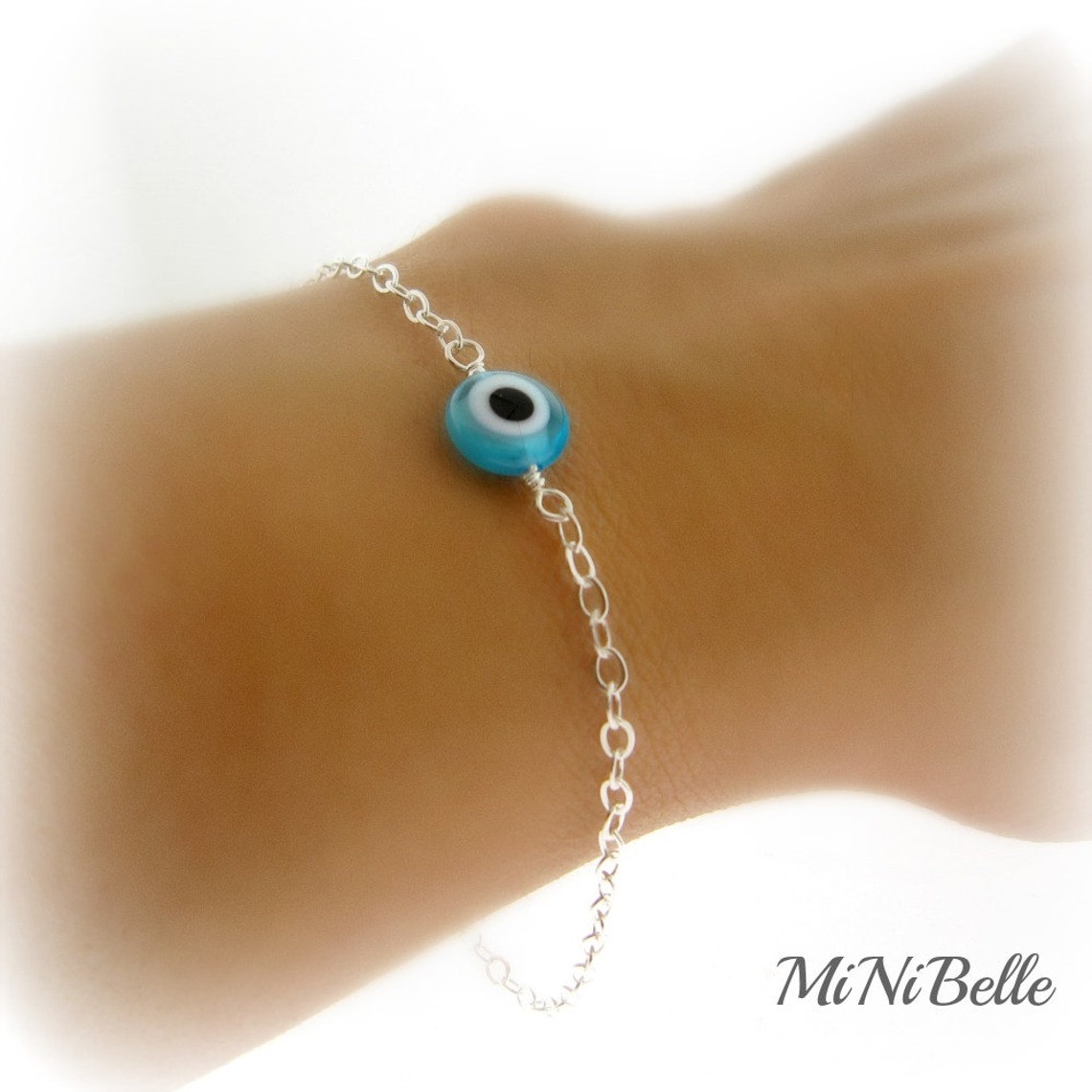 Sterling Silver Blue Evil Eye Bracelet - Etsy Australia