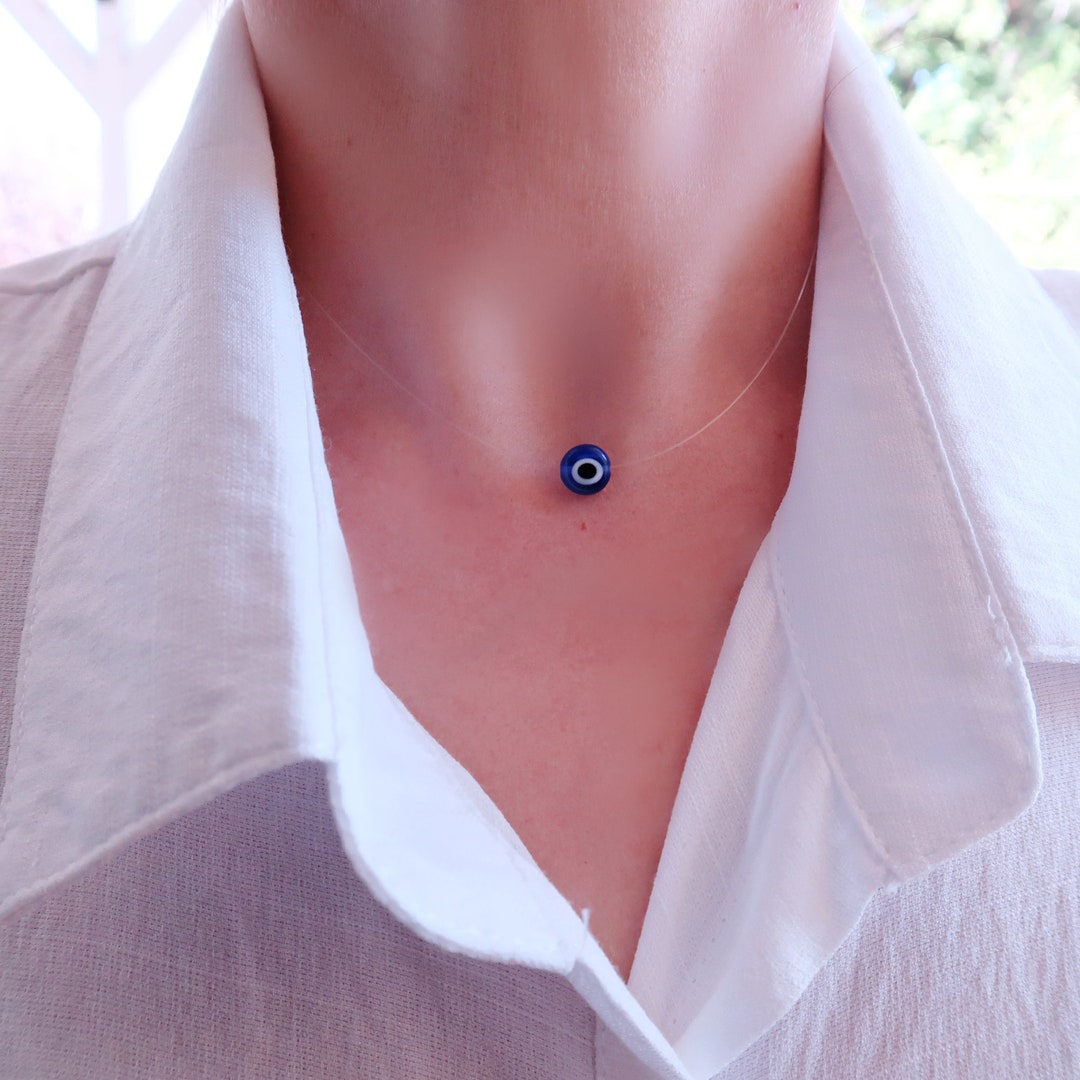 Blue Evil Eye Illusion Necklace. Floating Evil Eye Illusion Necklace ...