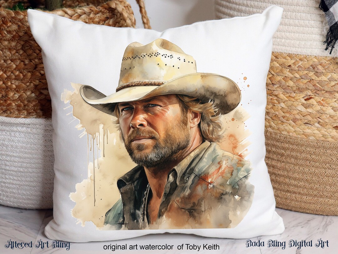 Toby Keith Pillow Original Art Watercolor Portrait of Toby Keith ...