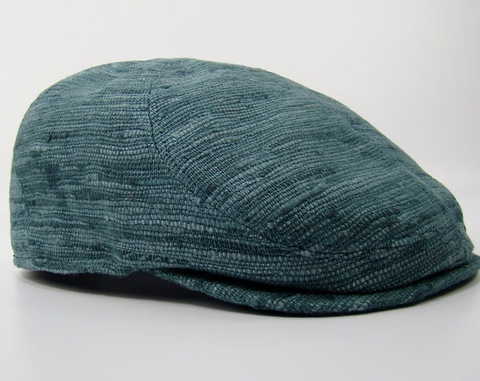 RTS 6-panel Handmade Flat Cap Driving Cap for Men in Azure Blue Silk ...