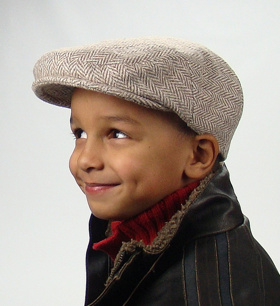 Custom Handmade Wool Herringbone Tweed Jeff Cap in Tan, Brown, Grey for ...