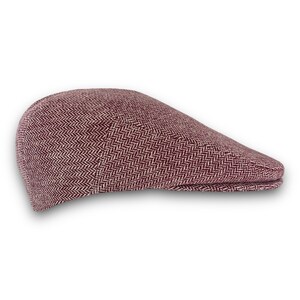 Custom Handmade Maroon and Natural Herringbone Wool Hat - Flat Jeff Cap ...
