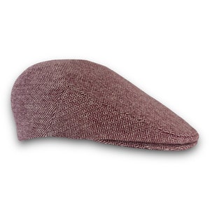 Custom Handmade Maroon and Natural Herringbone Wool Hat - Flat Jeff Cap ...