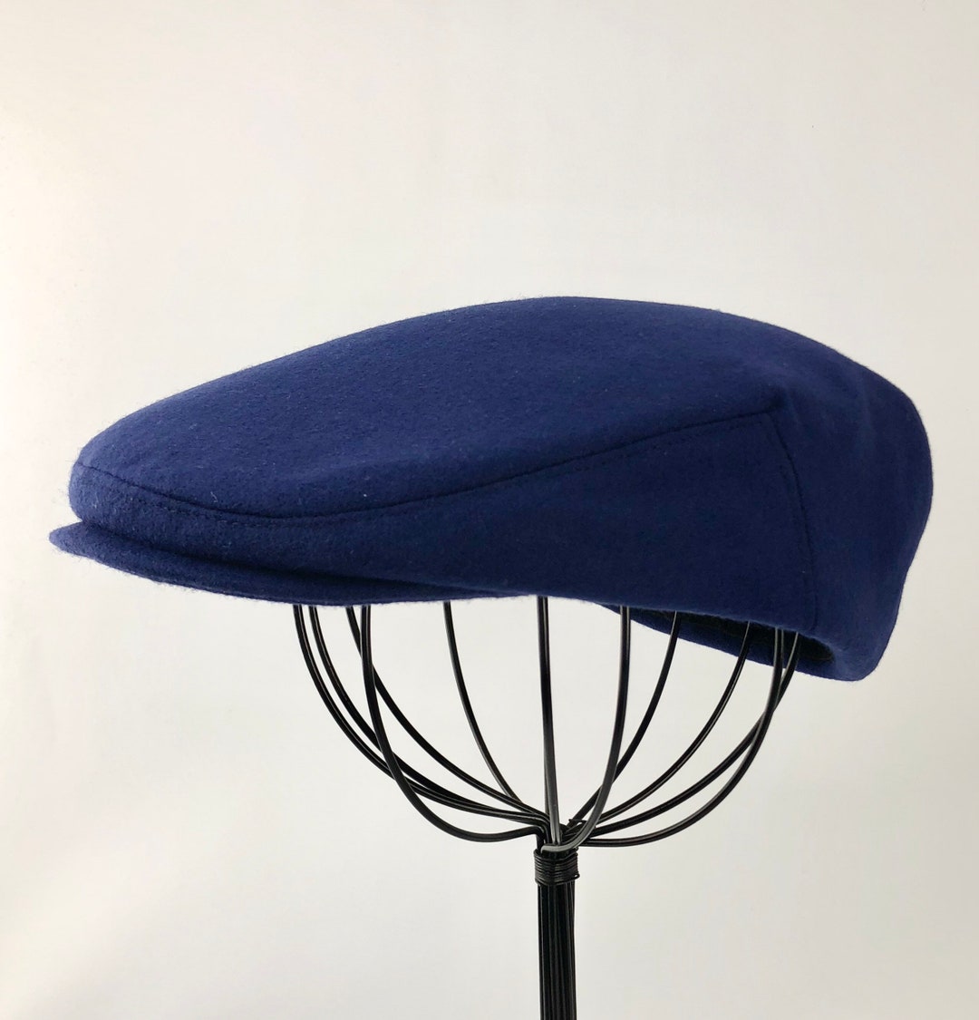 Custom Handmade Bright Navy Wool Men's Sixpence Jeff Hat - Flat Jeff ...