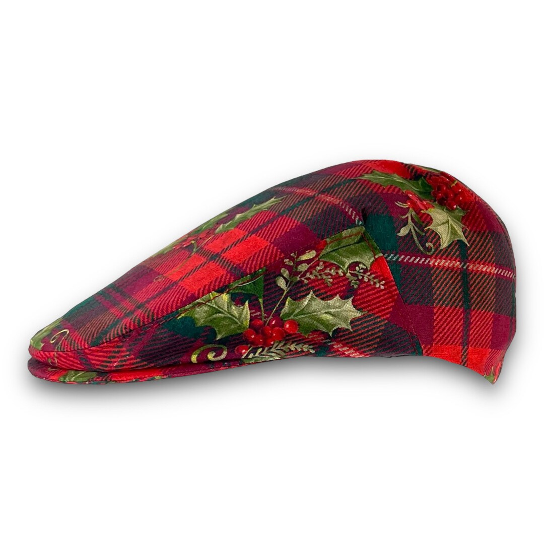 Holiday Christmas Holly Plaid Print Cotton Jeff Cap, Ivy Cap, Driving ...