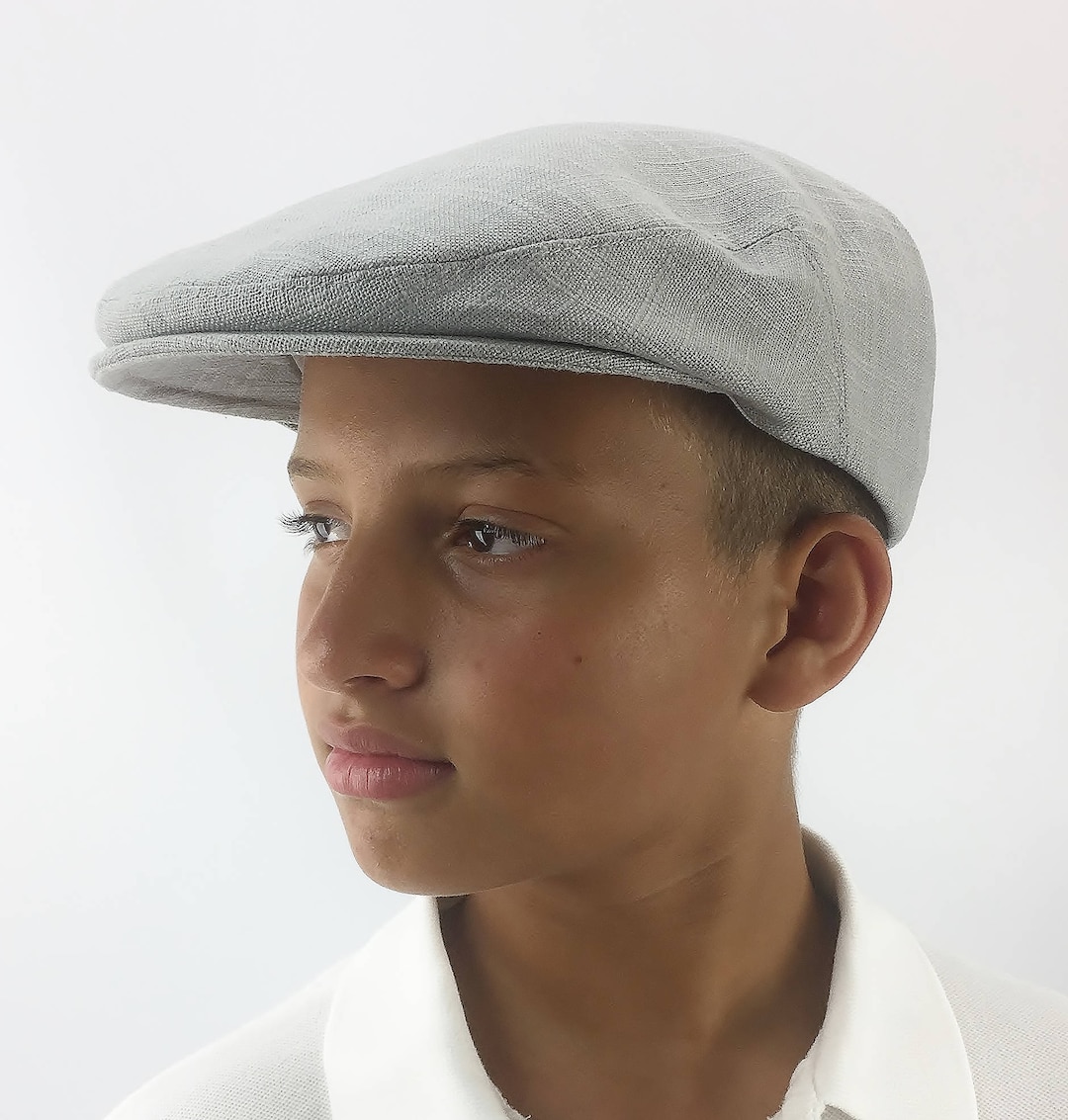 Custom Handmade Silver Grey Linen Blend Flat Jeff Cap, Ivy Cap, Driving ...
