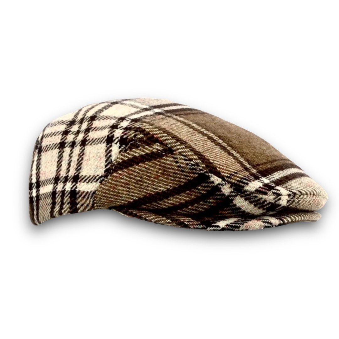 Custom Handmade Golf Cap in Brown & Ivory Plaid Flat Jeff Cap, Ivy Cap ...