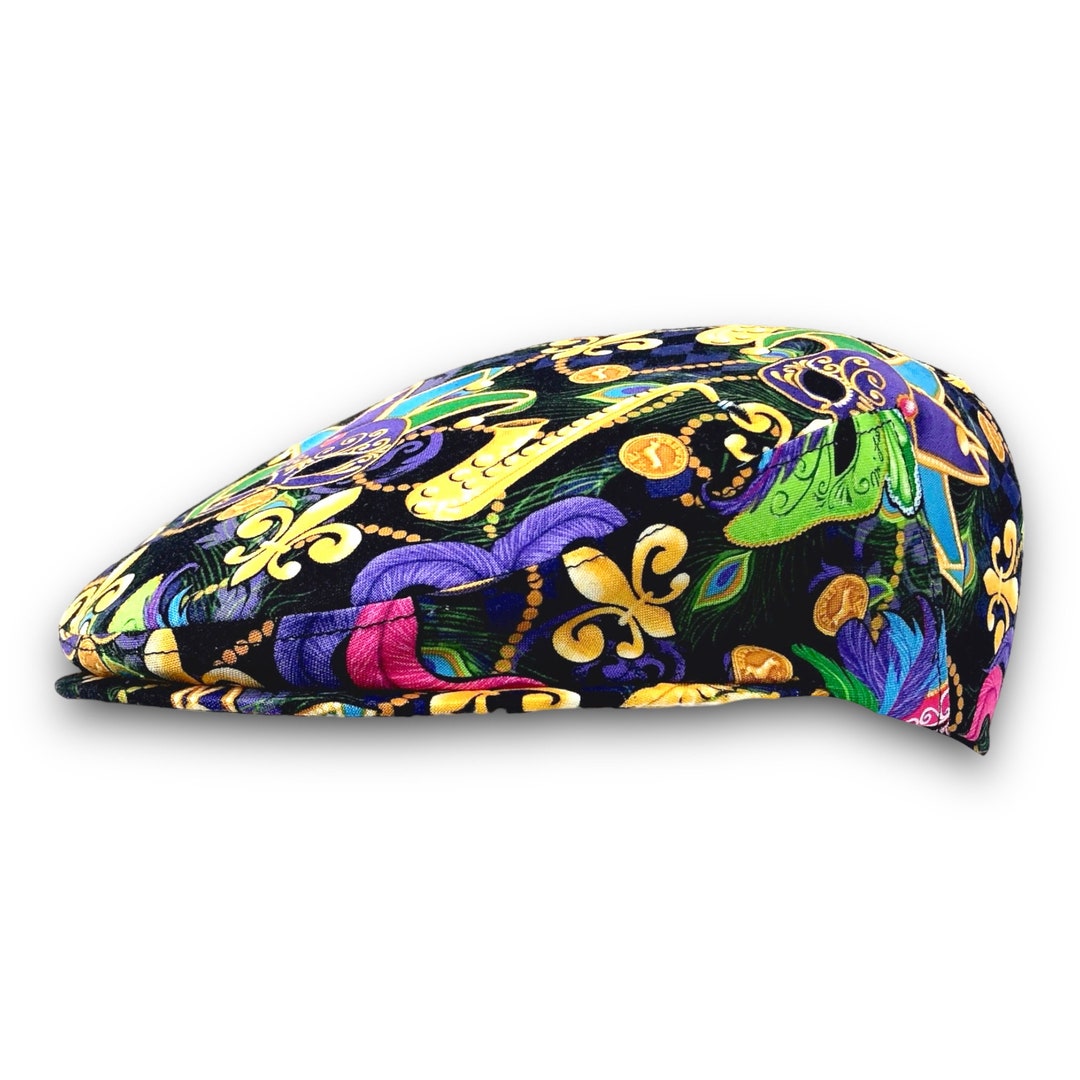Custom Handmade Novelty Mardi Gras Beads Inspired Print Cotton Jeff Cap ...