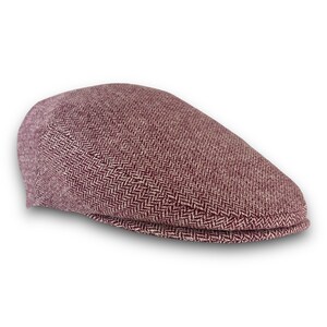 Custom Handmade Maroon and Natural Herringbone Wool Hat - Flat Jeff Cap ...