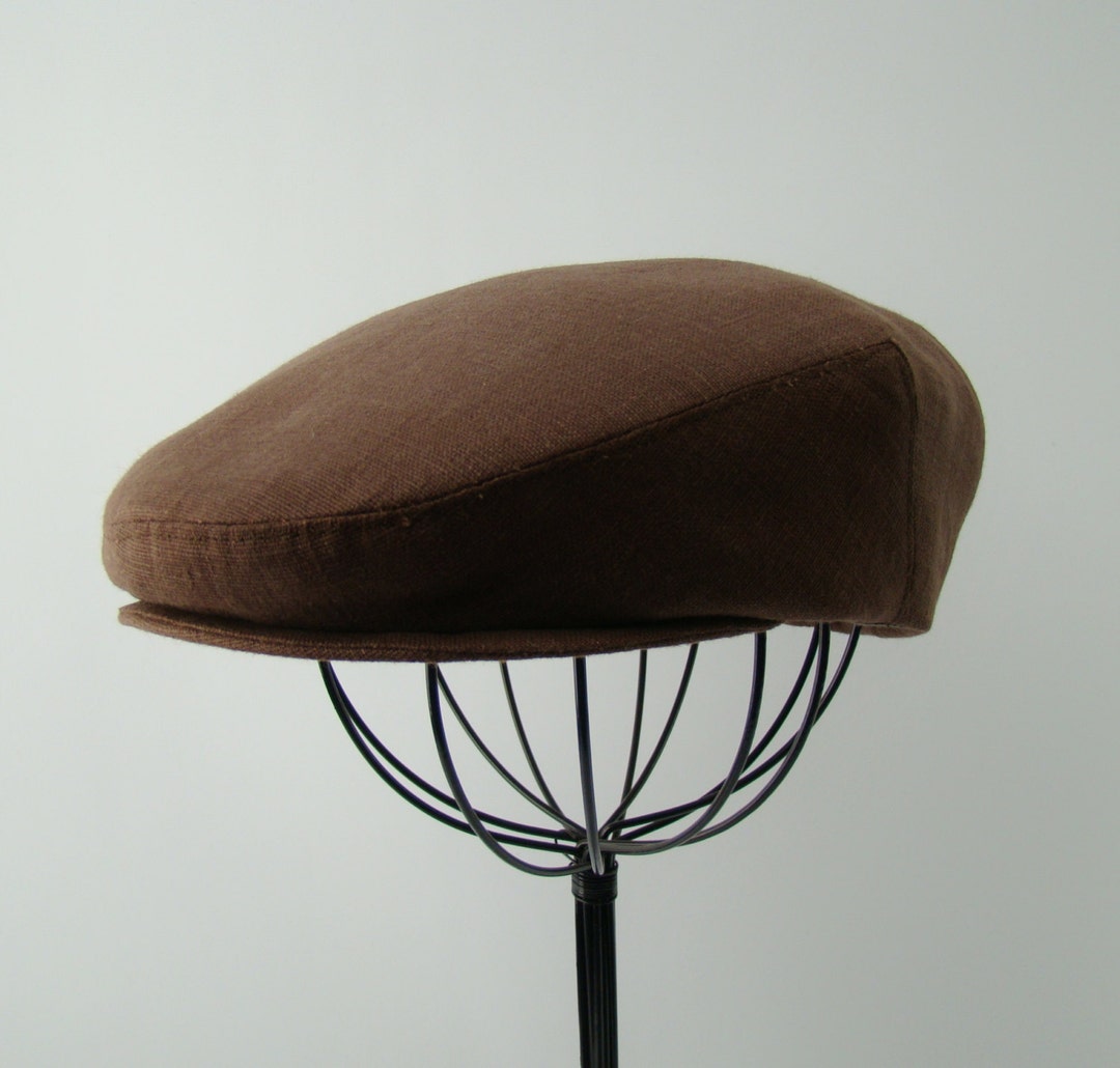 Custom Handmade Dark Chocolate Brown Linen Flat Jeff Cap, Ivy Cap ...