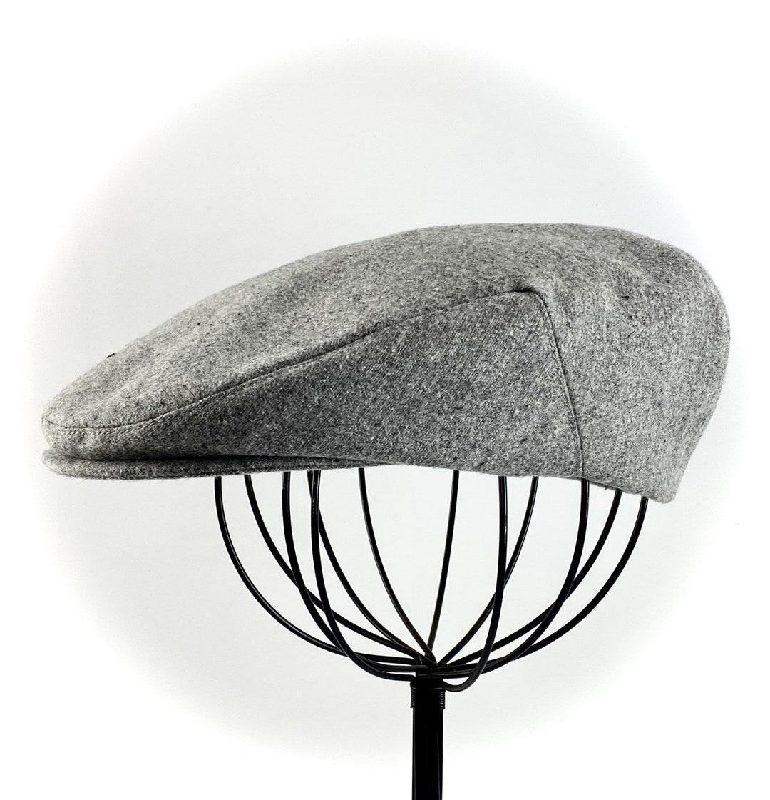 Custom Handmade Grey Tweed-look Cotton Men's Sixpence Hat - Flat Jeff ...