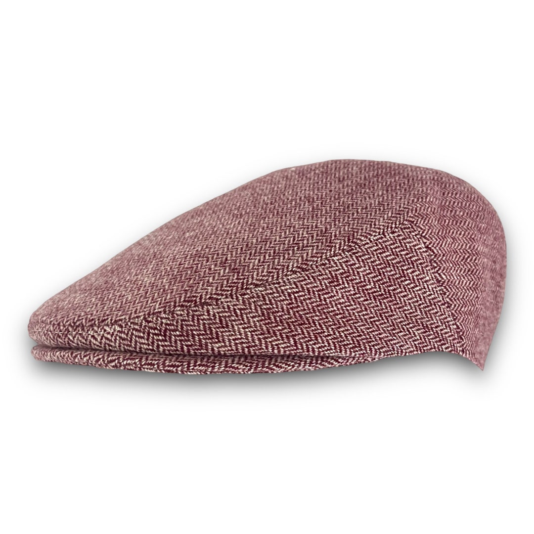 Custom Handmade Maroon and Natural Herringbone Wool Hat - Flat Jeff Cap ...