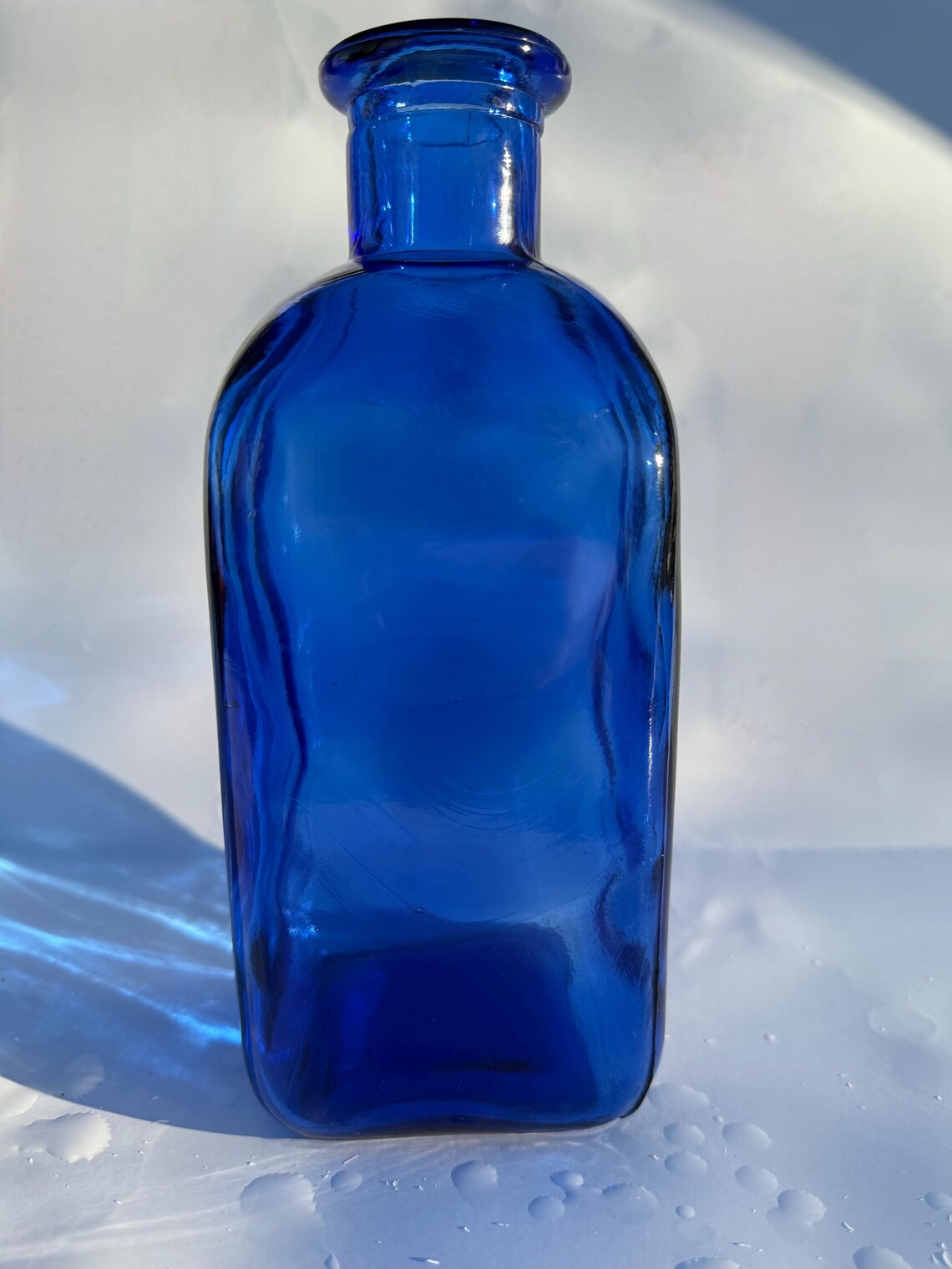 Vintage Cobalt Blue Square Glass Bottle 9” - Etsy