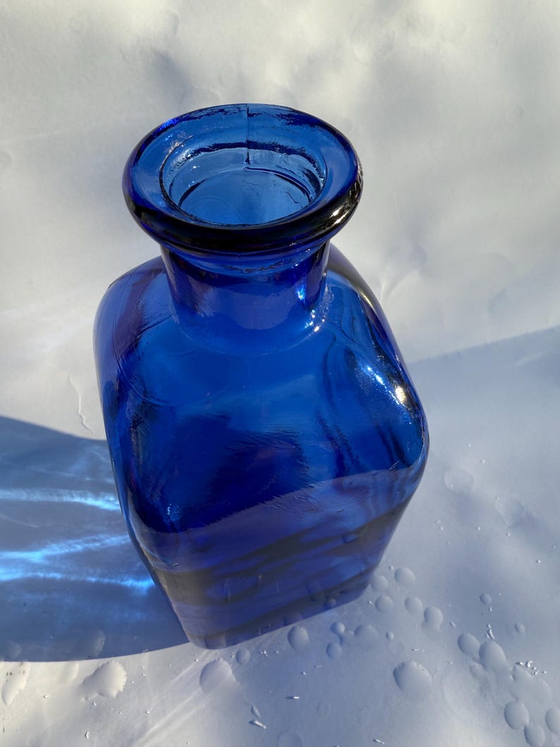Vintage Cobalt Blue Square Glass Bottle 9” - Etsy