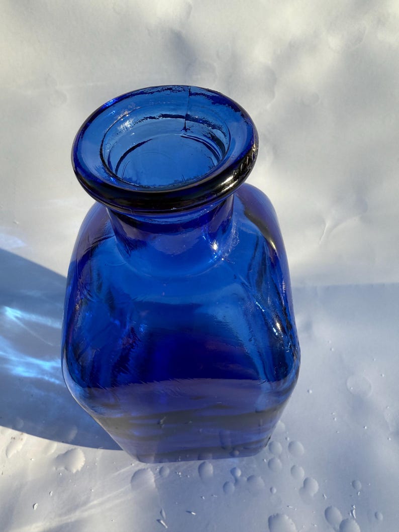 Vintage Cobalt Blue Square Glass Bottle 9” - Etsy