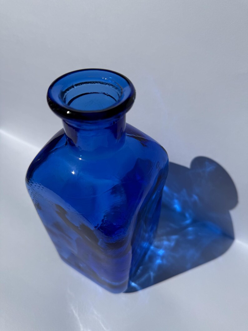 Vintage Cobalt Blue Square Glass Bottle 9” - Etsy